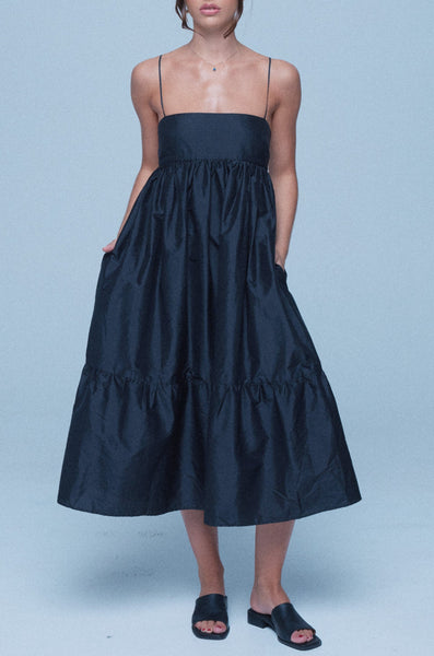 Big Silk Ruffle Dress Black – Baaby